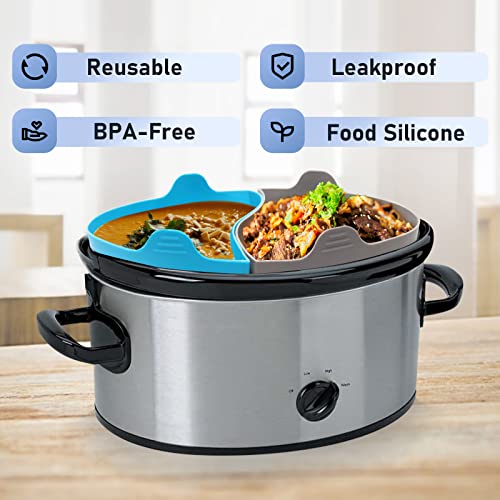 Silicone Slow Cooker Liners fit 6QT Crockpot Silicone Crock Pot Liners 2 IN 1 Reusable Leakproof Dishwasher Safe BPA Free Cooking Liners(2Packs Grey+Blue)