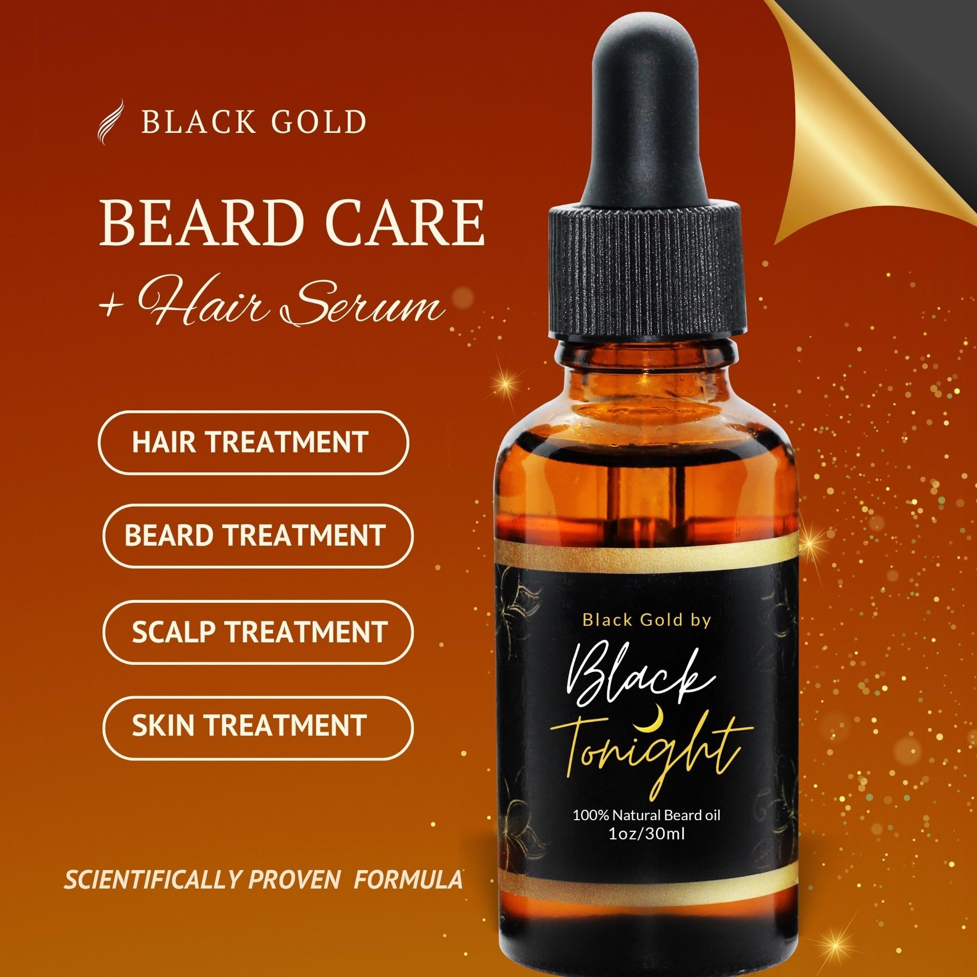 Black Tonight Premium Beard Oil β Organic Beard Growth Serum with Orange Citrus Scent β Luxury Beard & Hair Growth Serum that Softens, Conditions, Strengthens & Protects - 1oz