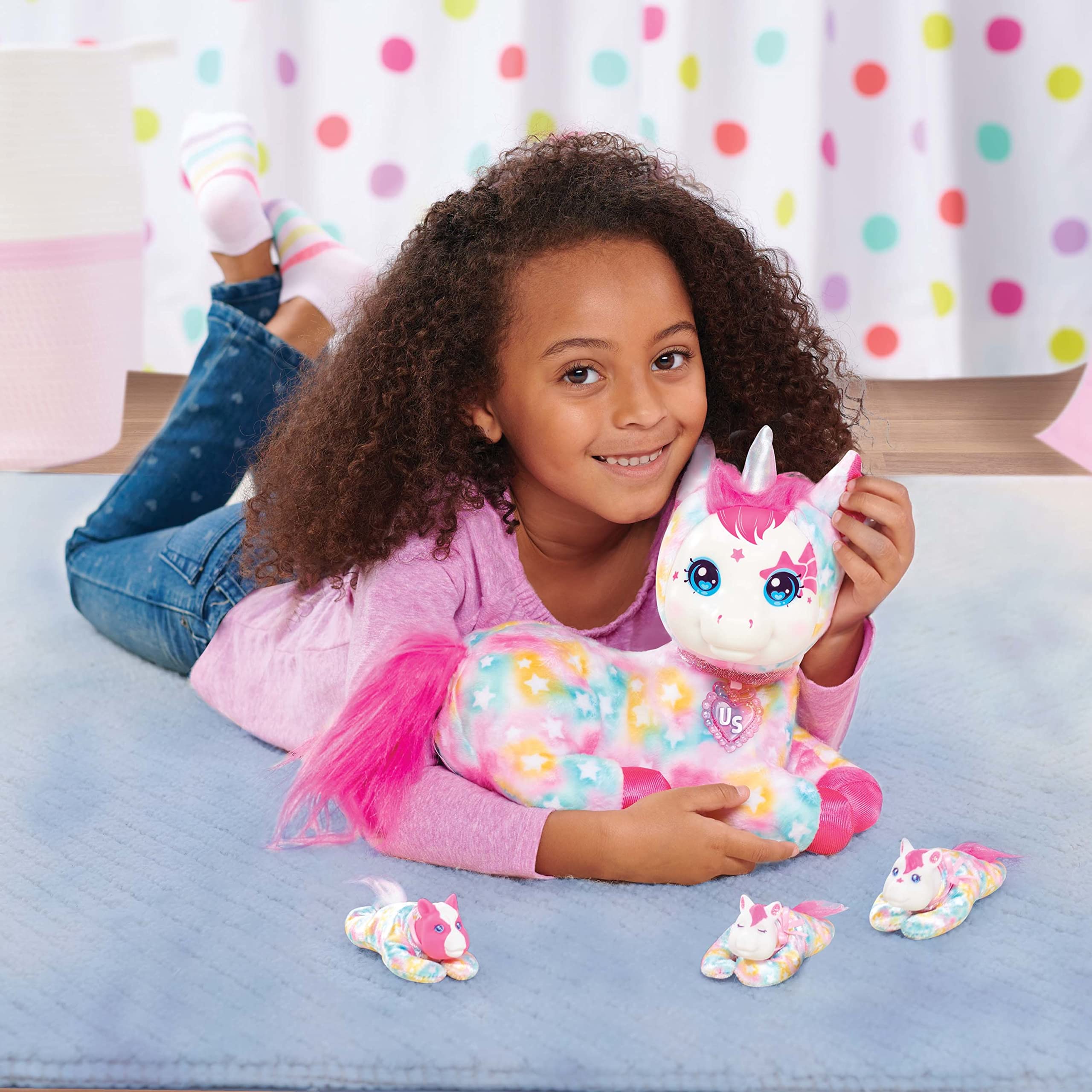 Just Play Unicorn Surprise 14-inch Licorice Stuffed Animal with Unicorn Babies, Star Pattern, Kids Toys for Ages 3 Up