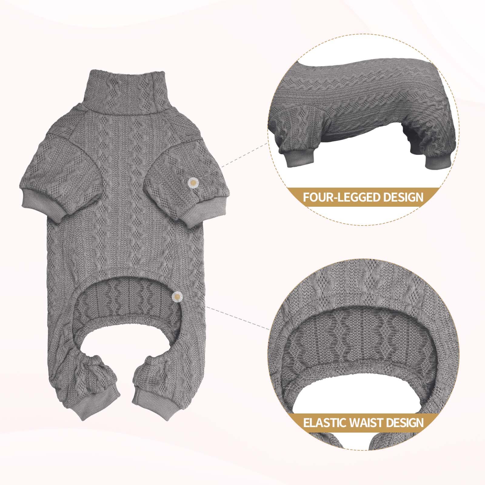 Dog Sweater Turtleneck Knitted Dog Clothes Solid Color Puppy Sweater Warm Cat Sweater Dog Sweaters for Small Dogs (Grey & XS)