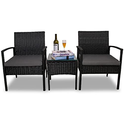 Cpintltr 3 Pieces Patio Furniture Sets Outdoor Wicker Bistro Set Rattan Chair Conversation Sets Modern Bistro Set PE Rattan Wicker Chairs with Table Garden Furniture for Backyard Lawn Balcony Grey