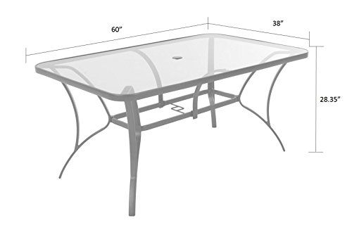 CoscoProducts COSCO 88646GLGE Paloma Patio Tempered Glass Top Dining Table, Gray