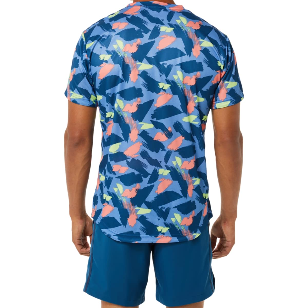ASICS Men's Match Graphic Short Sleeve TOP Tennis Apparel, L, Light Indigo
