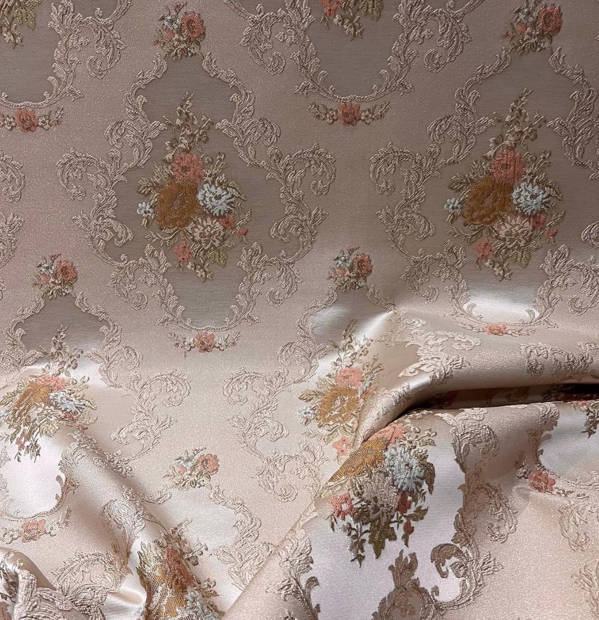 Decora Furnishings Luxurious Woven Jacquard Victorian Floral Damask Design Heavy Fabric for Upholstery Chair Window Treatment Craft - Renaissance Rococo - 54" Width - Fabric by The Yard (Peach)