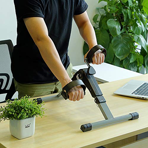 Folding Pedal Exerciser, Mini Exercise Bike Under Desk Bike Pedal Exerciser Arm and Leg Peddler Machine with LCD Monitor