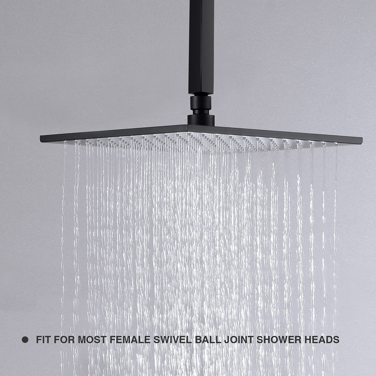 Black Shower Arm with Flange Square Ceiling Mounted Extension Pipe for Rainfall Shower Head, 6 Inches