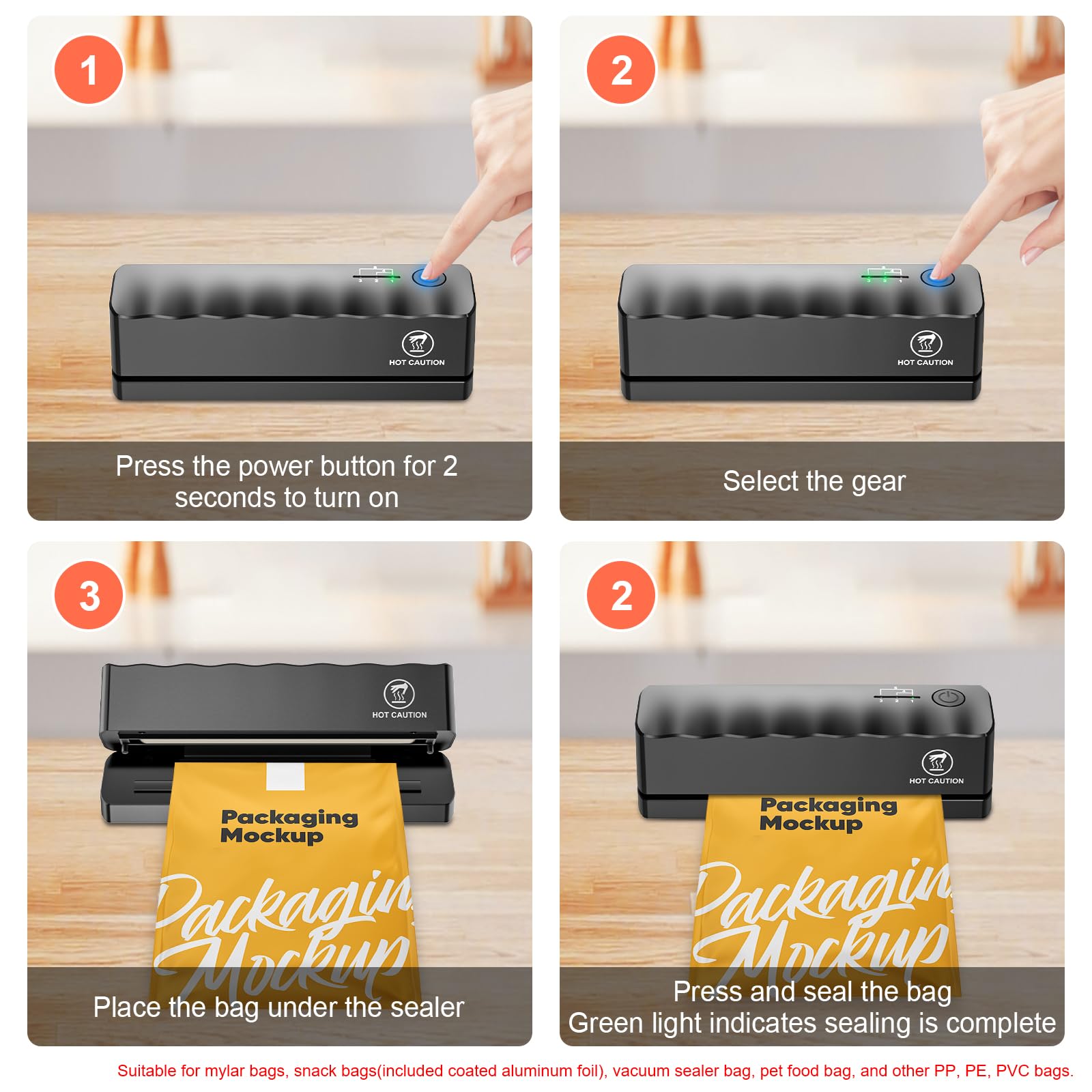 Upgraded Mini Bag Sealer,4000mAh Rechargeable Handheld Mini Heat Sealer with 4.7" Heating Strip & 5 Adjustable Gears-Quick Heat Bag Resealer for Chip Bag, Snack Bag, Plastic Bag - Keep Food Fresh