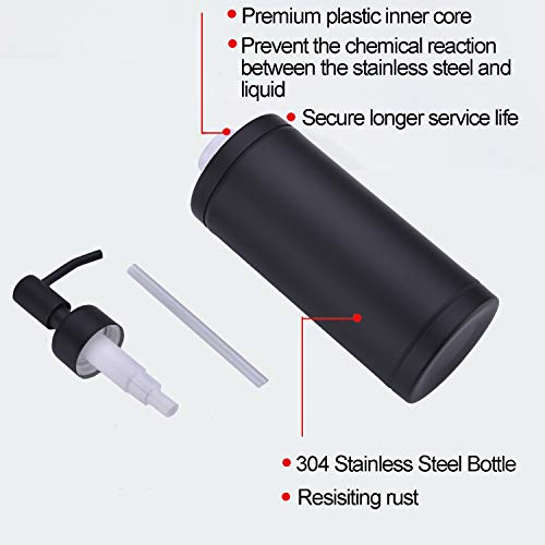 Black Soap Dispenser with Pump, Kmeino Stainless Steel Countertop Soap Dispenser Black Bottle 10 Oz, 300 ML Liquid Bottle for Kitchen Bathroom Hand Dish Lotion Dispenser
