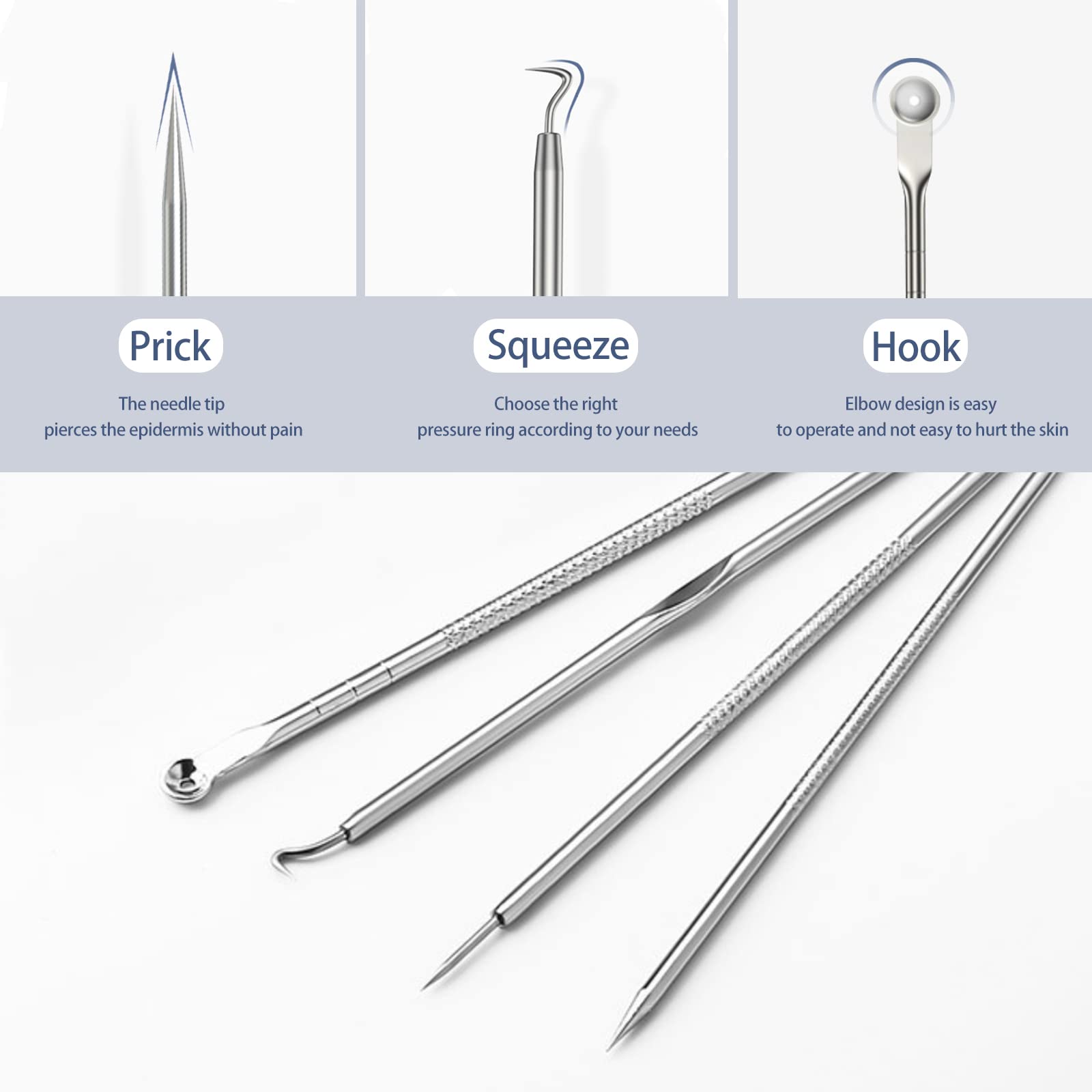 Blackhead Removal Tool, Pimple Popper Extractor Tool Kit, Used for Removing Blackheads, Acne, Comedone, Flaw White Heads on Nose and Face, Professional Stainless Steel Removal Tool.