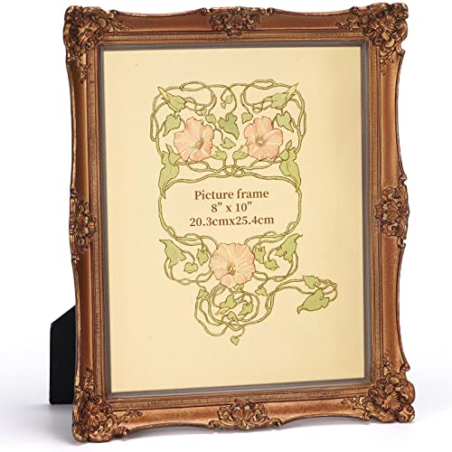 Giftgarden 8x10 Vintage Gold Picture Frame, Antique Bronze Ornate 8 by 10 Photo Frame for Tabletop Display, Classical Victorian Frame Style