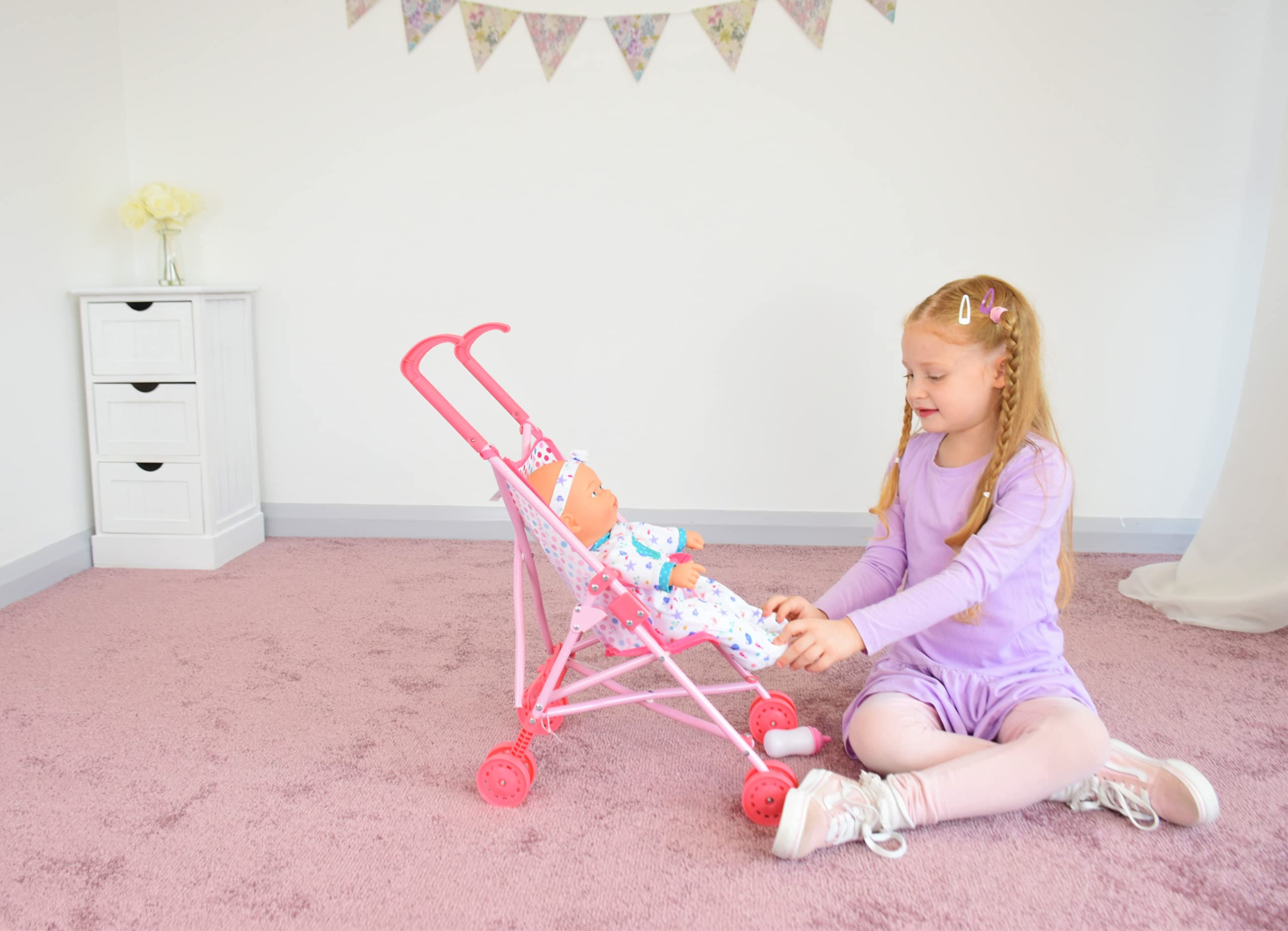 KOOKAMUNGA KIDS Baby Doll Stroller β Umbrella Stroller for Dolls - Foldable & Lightweight Baby Stroller for Dolls - Play Stroller w/ Sturdy Steel Frame - Ideal for Baby Dolls up to 18" - Pink Unicorn