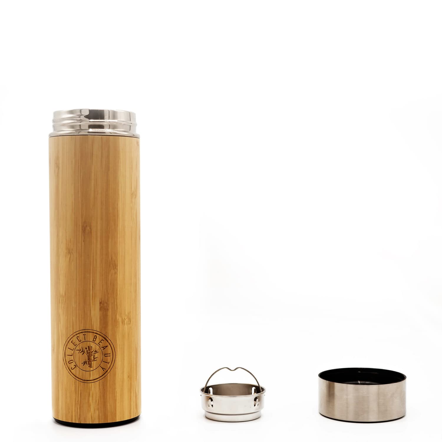 Bamboo Water Bottle with Tea Infuser Tumbler with LED Temperature Insulated Stainless Steel Thermos