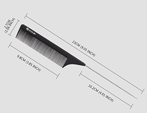 HYOUJIN 7 pcs Hair Comb Set Rat Tail Parting Combs Carbon Wide and Fine Tooth Comb Brush Cutting Comb Professional Styling Hair Combs for Women,Men Accessories with Clips
