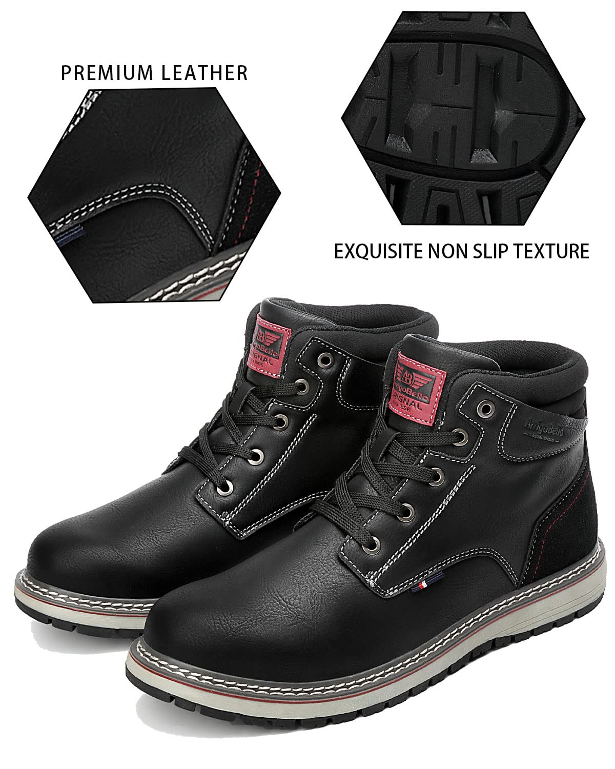 AX BOXING Mens Snow Boots Hiking Booties Outdoor Non Slip Mesh Lined Ankle Boots Breathable Leather Shoes for Walking(Black, Size 11)