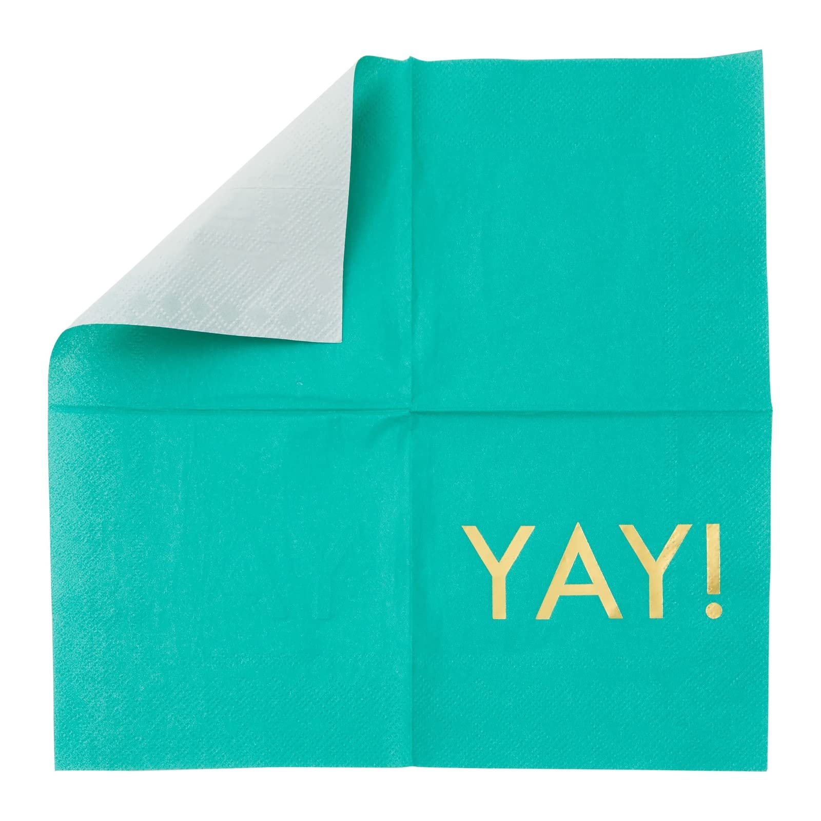 BLUE PANDA 50 Pack Teal Paper Napkins with Gold Foil YAY for Party Supplies (3-Ply, 5 x 5 Inches)