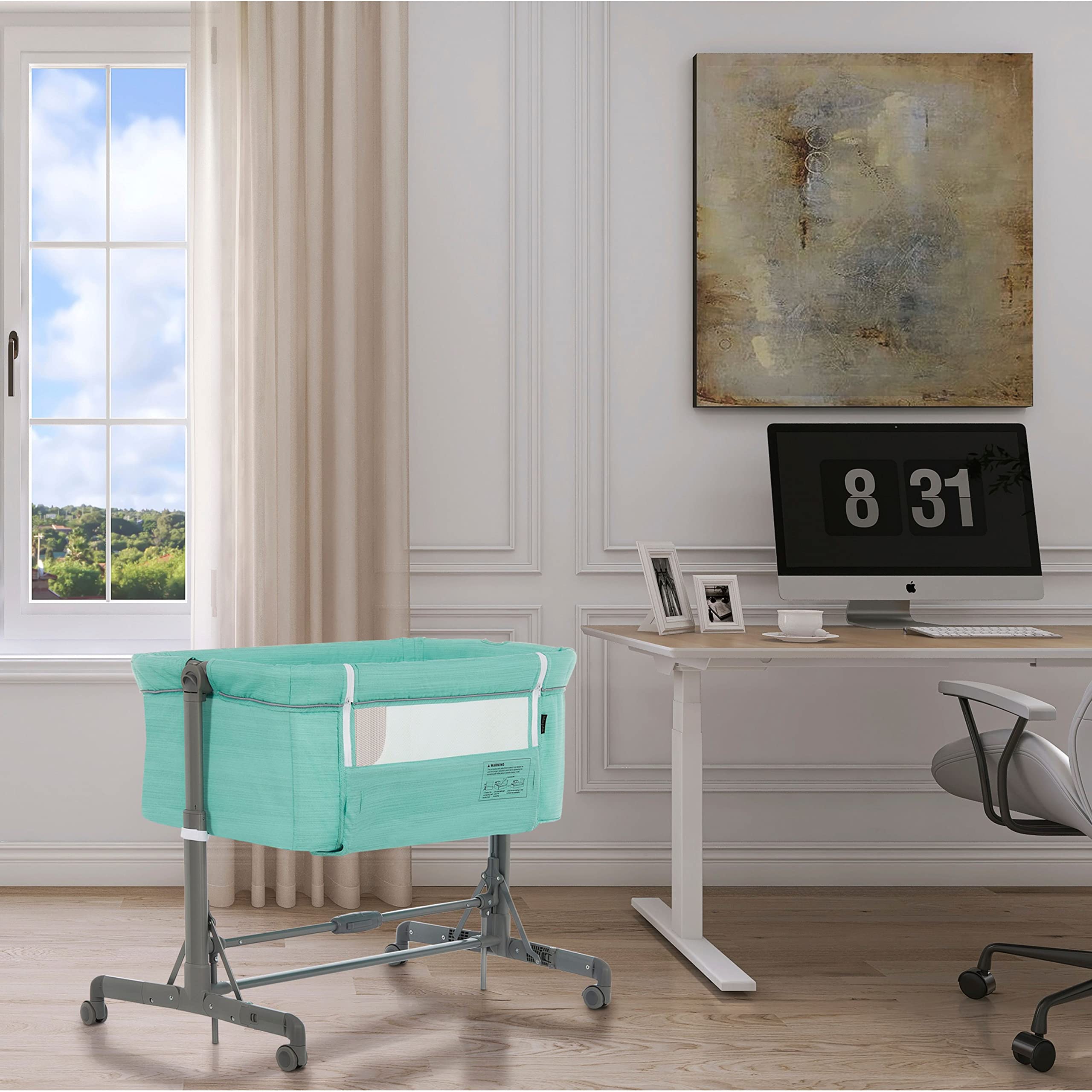 Dream On Me Zimal Bassinet and Bedside Sleeper in Mint, Lightweight and Portable Baby Bassinet, Breathable Mesh Panels, Easy to Fold and Carry Travel Bassinet, JPMA Certified