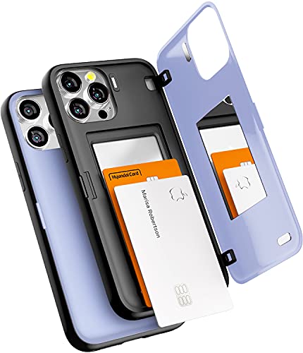 GOOSPERY Magnetic Door Bumper Compatible with iPhone 13 Pro Max Case, Card Holder Wallet Case, Easy Magnet Auto Closing Protective Dual Layer Sturdy Phone Back Cover - Lilac Purple