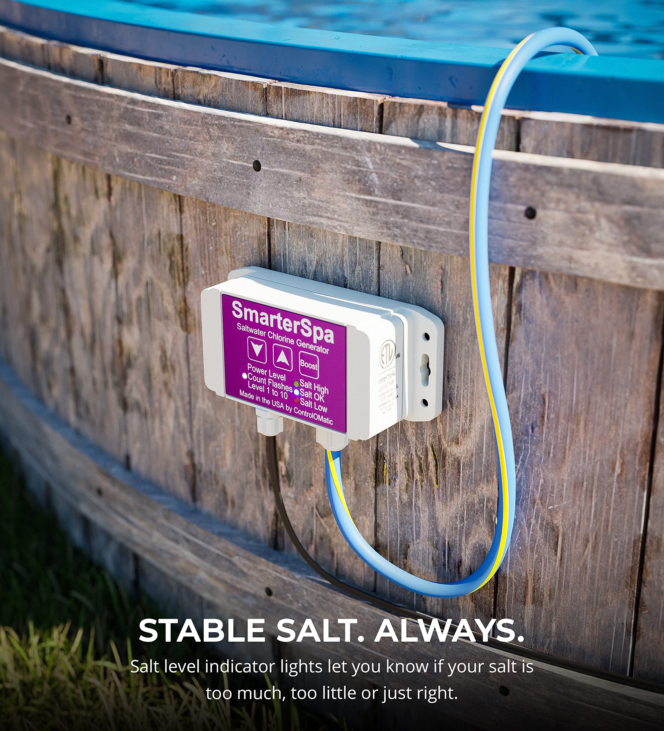 ControlOMatic SmarterSpa Saltwater Chlorine Generator with Automatic Chlorine Detection for Spas Up to 2000 Gallons