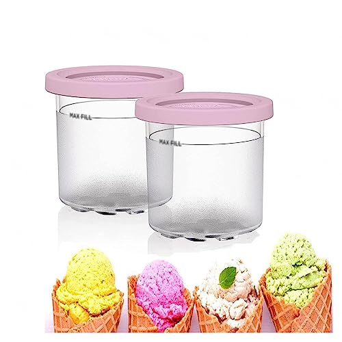 EVANEM 2/4/6PCS Creami Pints, for Ninja Pints,16 OZ Ice Cream Pint Containers Safe and Leak Proof Compatible NC301 NC300 NC299AMZ Series Ice Cream Maker,Pink-2PCS