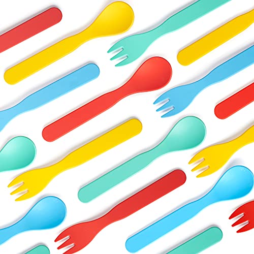 GET FRESH PLA Kids Spoons and Forks Set β 8-Pack Melamine Free PLA Utensils for Kids Toddlers β Reusable Microwave Safe Childrens Cutlery Set β Biodegradable PLA Kids Dinnerware Spoons and Forks