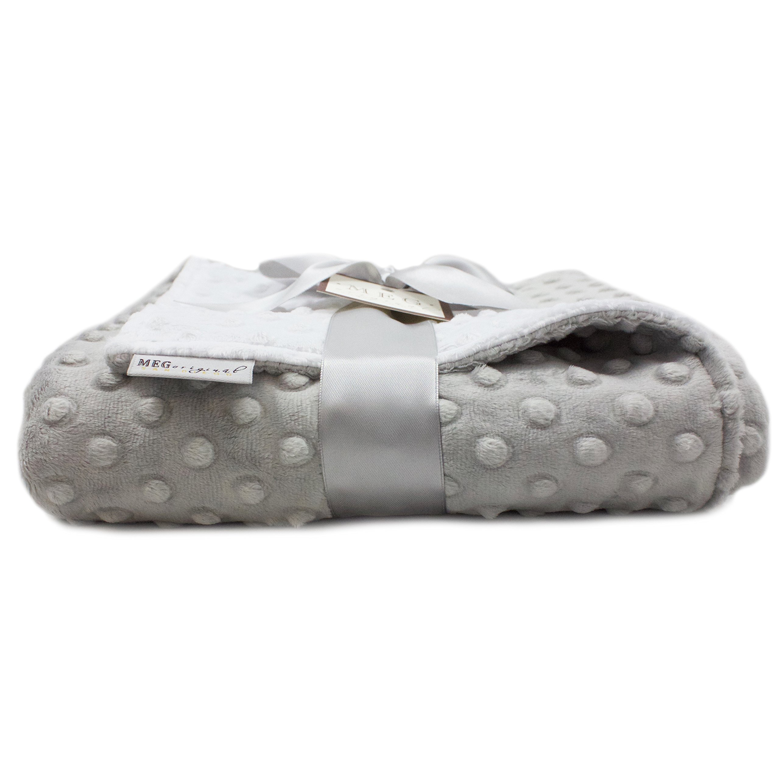 MEG ORIGINAL Minky Dot Baby Blanket Gray/White (Snuggle (30 x30 inches))