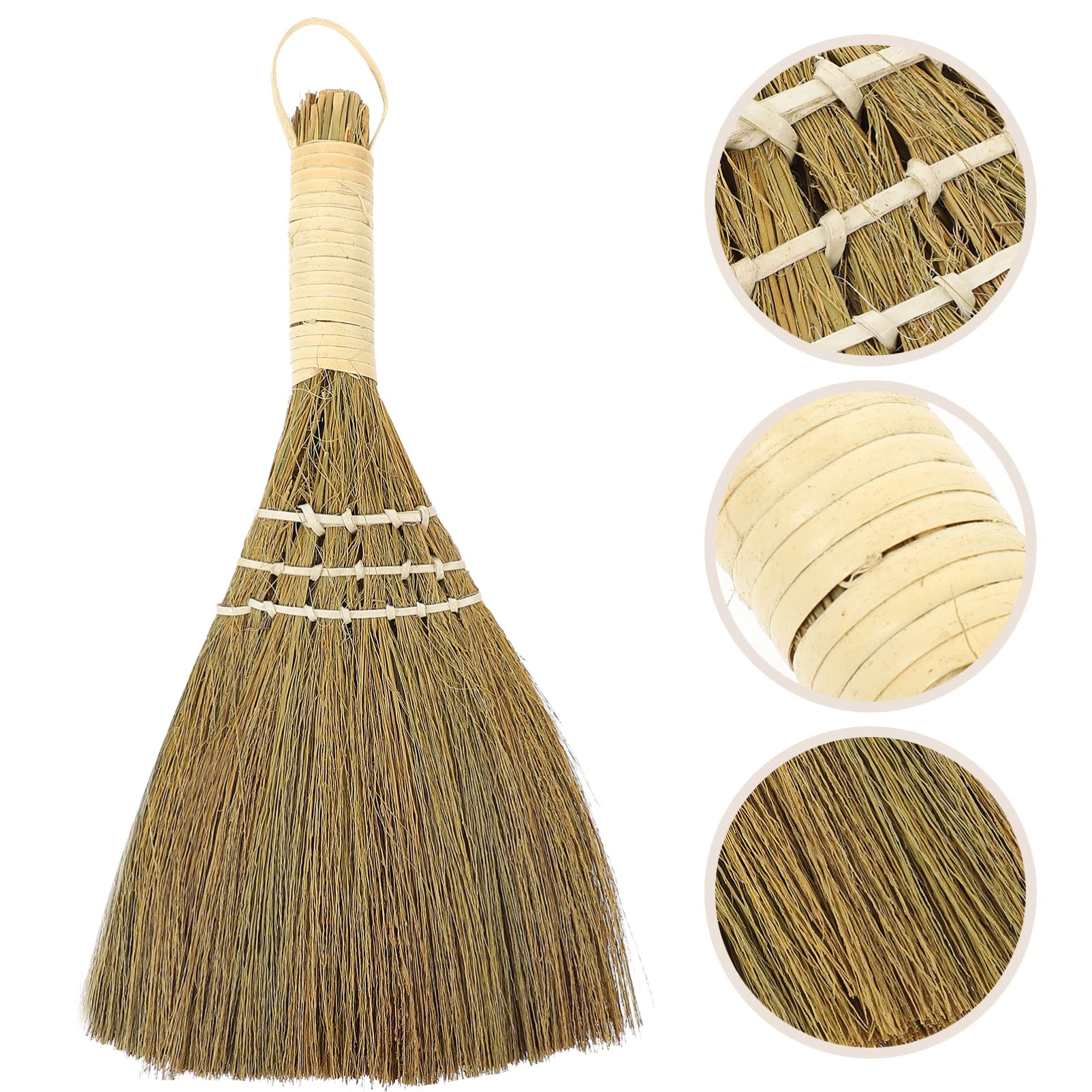 BESTonZON Manual Broom Vintage Broom 2Pcs Desktop Broom Retro Asian Straw Broom Natural Flower Grass Broom Manual Whisk Broom for Home Kitchen Sweeping Broom Short Handle Broom