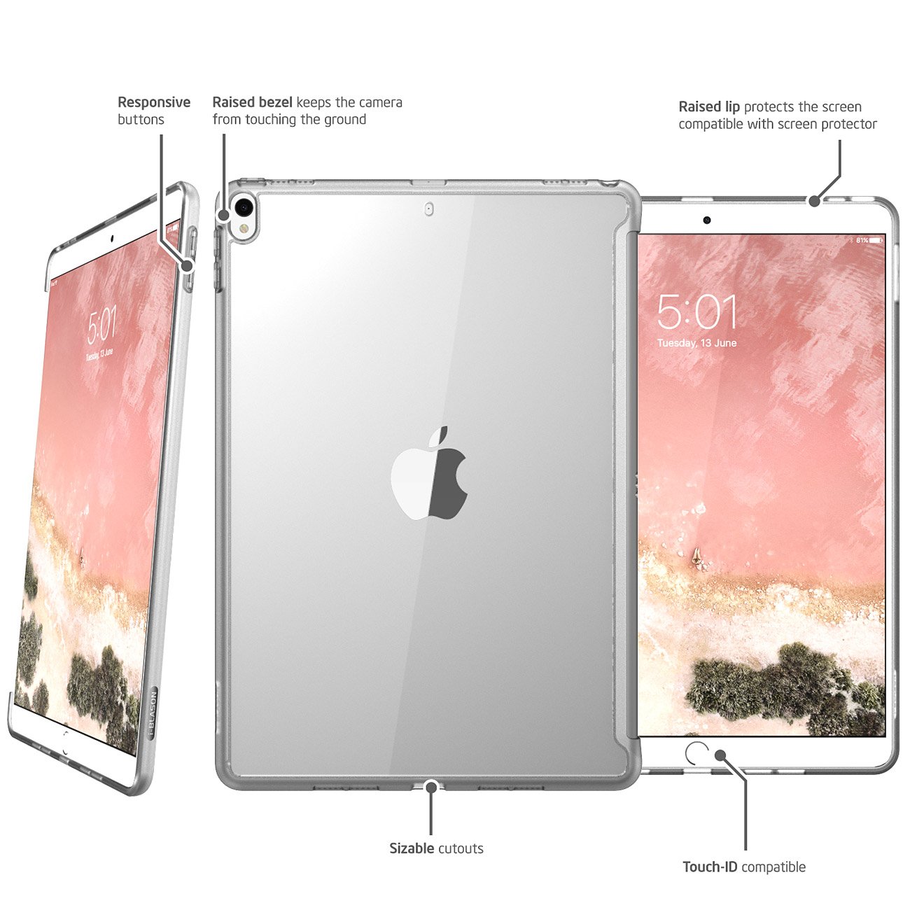 i-Blason Case for iPad Pro 10.5" (2017 Release) and iPad Air 3 10.5" 2019 (3rd Generation), Compatible with Official Smart Cover and Smart Keyboard Clear Hybrid Cover Updated Version (Clear)