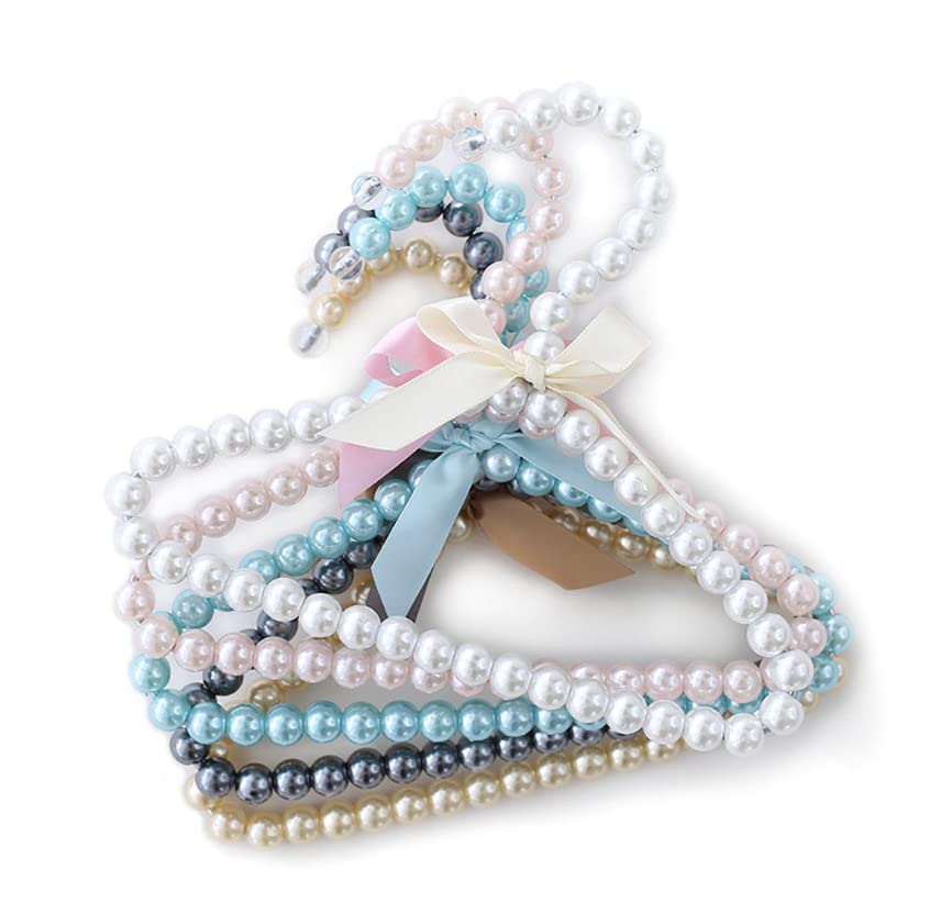 Fashion Cutes Hangers Pearl Breaded for Kids Clothes and Pet Clothes (5) Hangers per Pack (White)