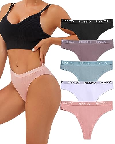 FINETOO Cotton Thongs for Women Breathable Stretch Hipster Panties Sexy Thong Underwear S-XL