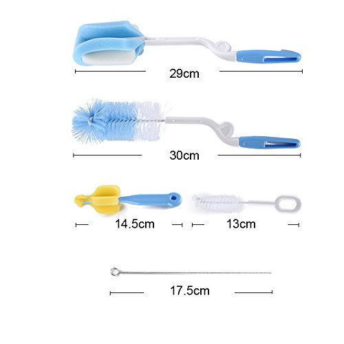 Honbay Bottle Brush Cleaner Kit with Teat Cleaner and Straw Brushes 360 Degree Rotating 5 PCS Within One Set Comes in Different Size selections - Random Color
