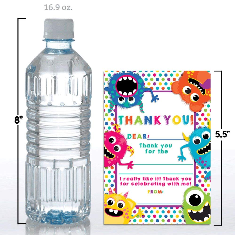 Cute & Colorful Monsters Thank You Notes for Kids, Ten 4" x 5.5" Fill In The Blank Cards with 10 White Envelopes by AmandaCreation