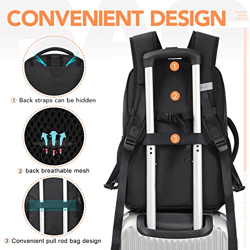 Conworld Travel Backpack 2 in 1, 40L Carry on Backpack Flight Approved for Men Women, Combination Carry on Backpack Lightweight Business Weekender Bag Overnight Backpack With 6 Storage Bags, Black