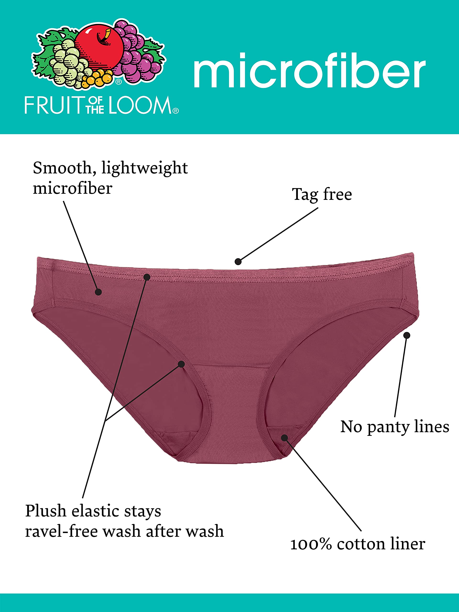 Fruit of the Loom Women's 6pk Microfiber Hi-Cut, Assorted, 7