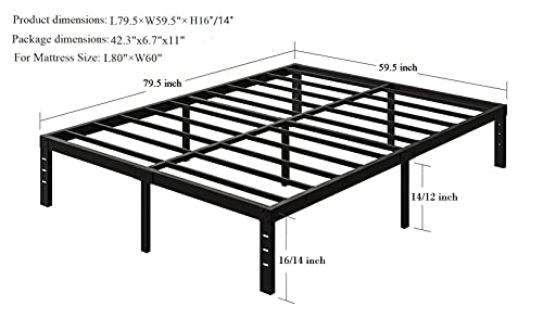 COMASACH 14 Inch Bed Frames Queen Size 3500 lbs Heavy Duty Platform with Sturdy Metal Slats, No Box Spring Needed, Easy Assembly, Under Bed Storage, Noise-Free, Non-Slip