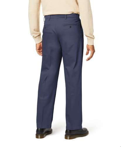 Dockers Men's Relaxed Fit Signature Khaki Lux Cotton Stretch Pants-Pleated, Navy, 40W x 30L