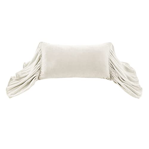 HiEnd Accents Stella Faux Silk Velvet Long Ruffled Pillow, 14x26 inch, Stone, Romantic Western Modern Traditional Style Luxury Bedding, Decorative Throw Pillow