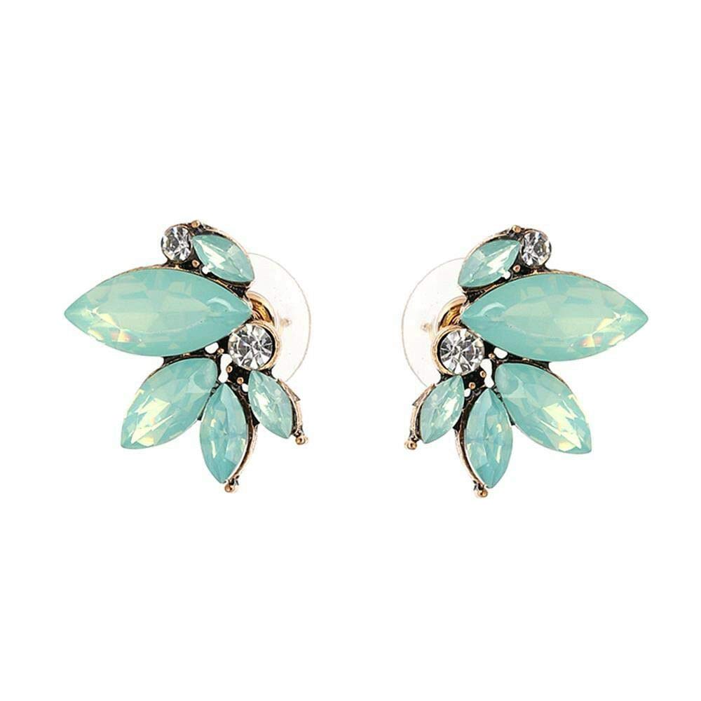 Art Deco Antique Vintage Style Mint Sea Foam Green Tiffan Opal Aqua Blue Marquis Rhinestone Bridal Bridesmaid Wedding Prom Cluster Earrings