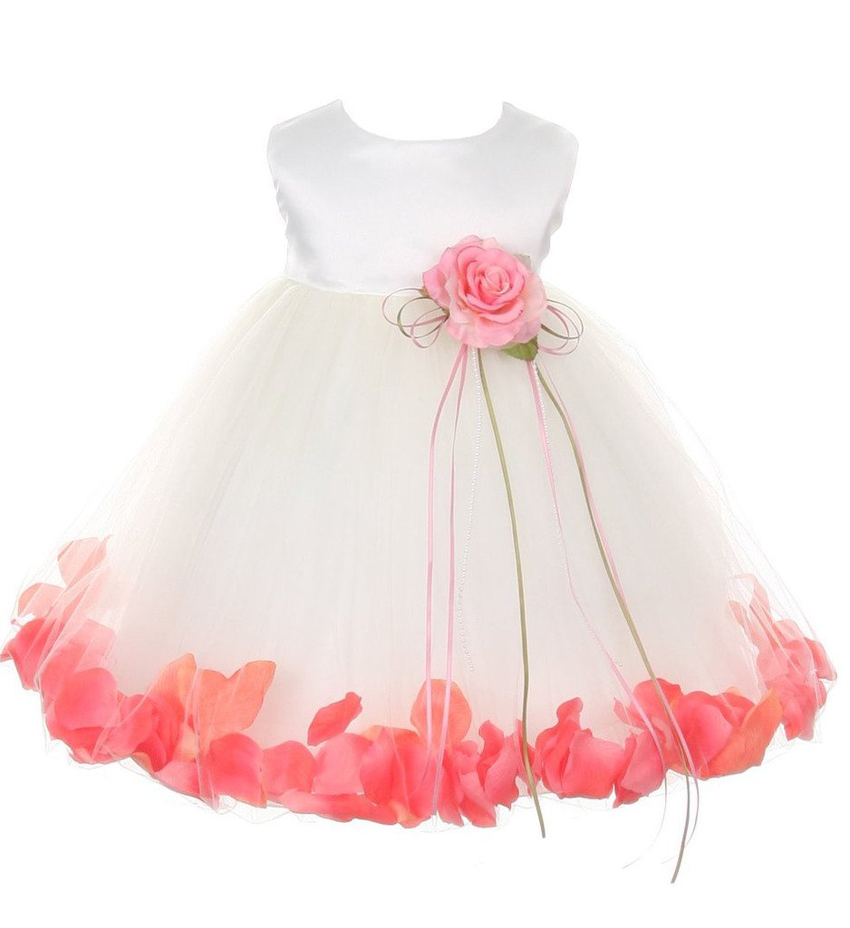 iGirlDress Baby Girls Satin Bodice Flower Pageant Petal Dress Infant 12mos Ivory/Coral