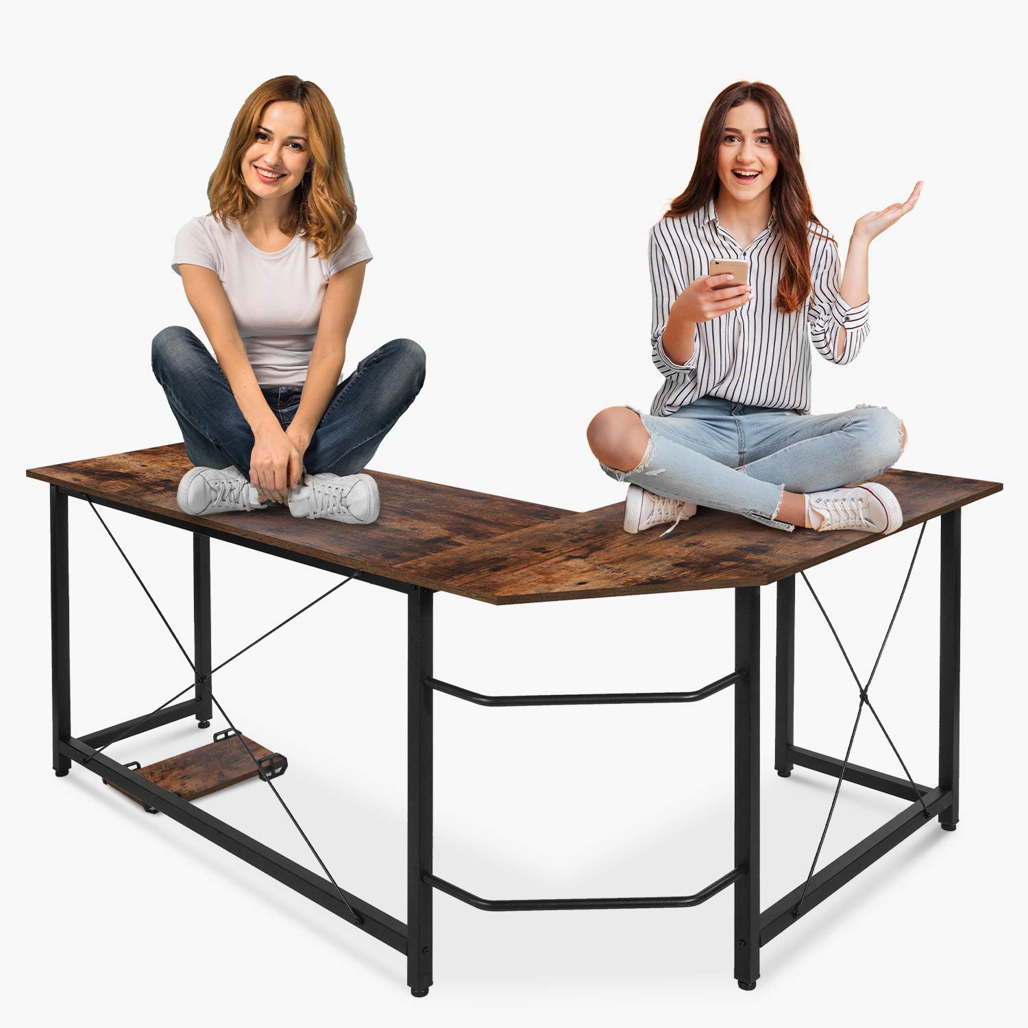 AuAg Modern 66.5ββ L-Shaped Home Office Desk, Larger Sturdy Computer PC Laptop Table, Corner Gaming Desk, Writing WorkstationDesk, Wooden Desk W/Monitor Stand
