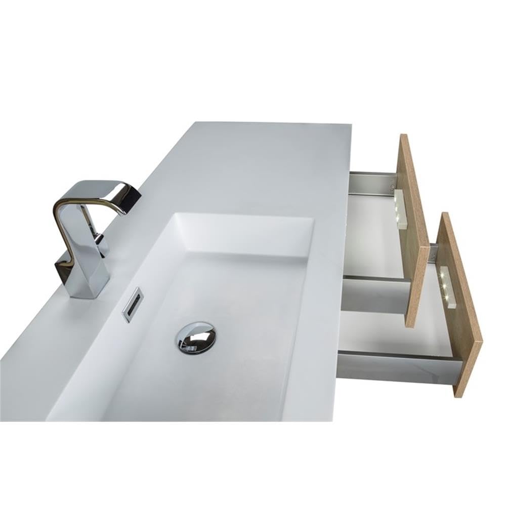 Cutler Kitchen and Bath Beachwood 42 inch Wall Mounted Bathroom Vanity with Sink, Cultured Marble Top - Integrated Bathroom Sink Vanity with Multiple Soft Close Storage Drawers, Organic