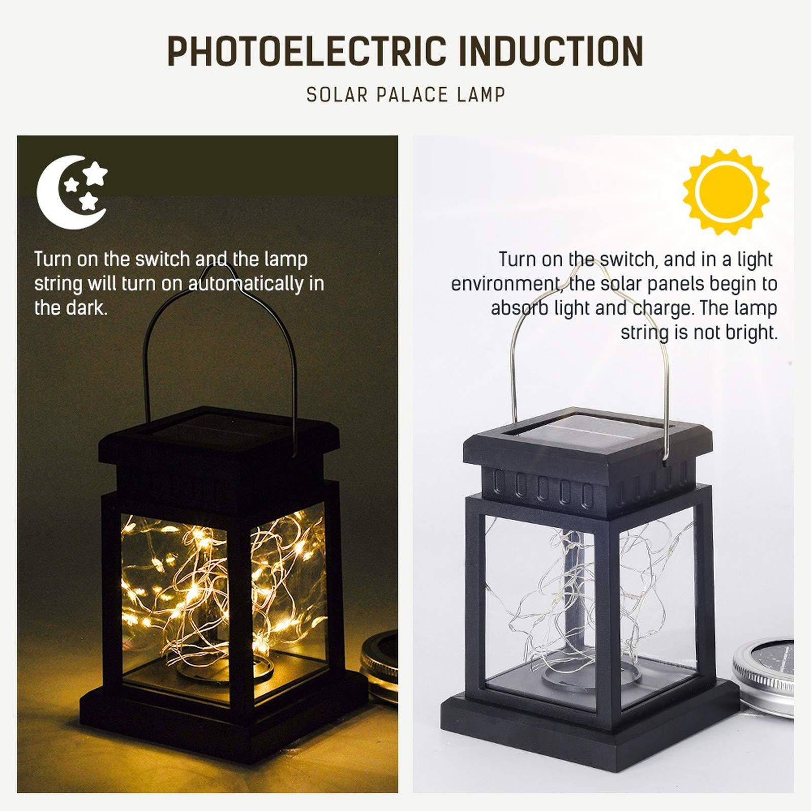 Solar Lantern Outdoor , Hanging Solar Light with 30 LED Fairy String Lights and Handle, Waterproof Decorative Landscape Lamp for Table Garden Patio Yard Walkway Party Christmas Decoration