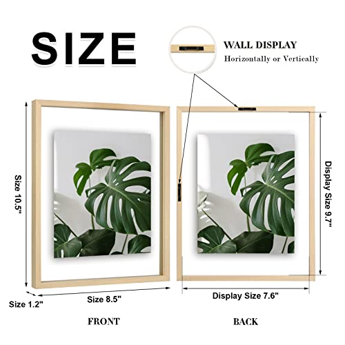 Egofine 8x10 Floating Frames Set of 2, Double Glass Picture Frame, Made of Solid Wood Display Any Size Photo up to 8x10, Wall Mount or Tabletop Standing, Natural Wood