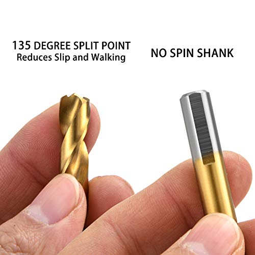 HUAZHICHUN Titanium Twist Drill Bit Set - 16 Pcs Hex Shank High Speed Steel for Wood Plastic Aluminum Alloy, Quick Change, 1/16"-1/2" ,with Indexed Storage Case
