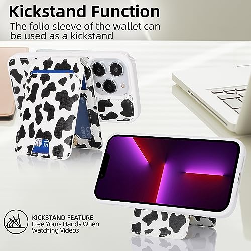 Havaya for iPhone 13 Pro Max Case with Card Holder iPhone 12 Pro Max Case Magsafe Compatible magsafe Wallet Detachable 2-in-1 for Women and Men-Cow Print Black