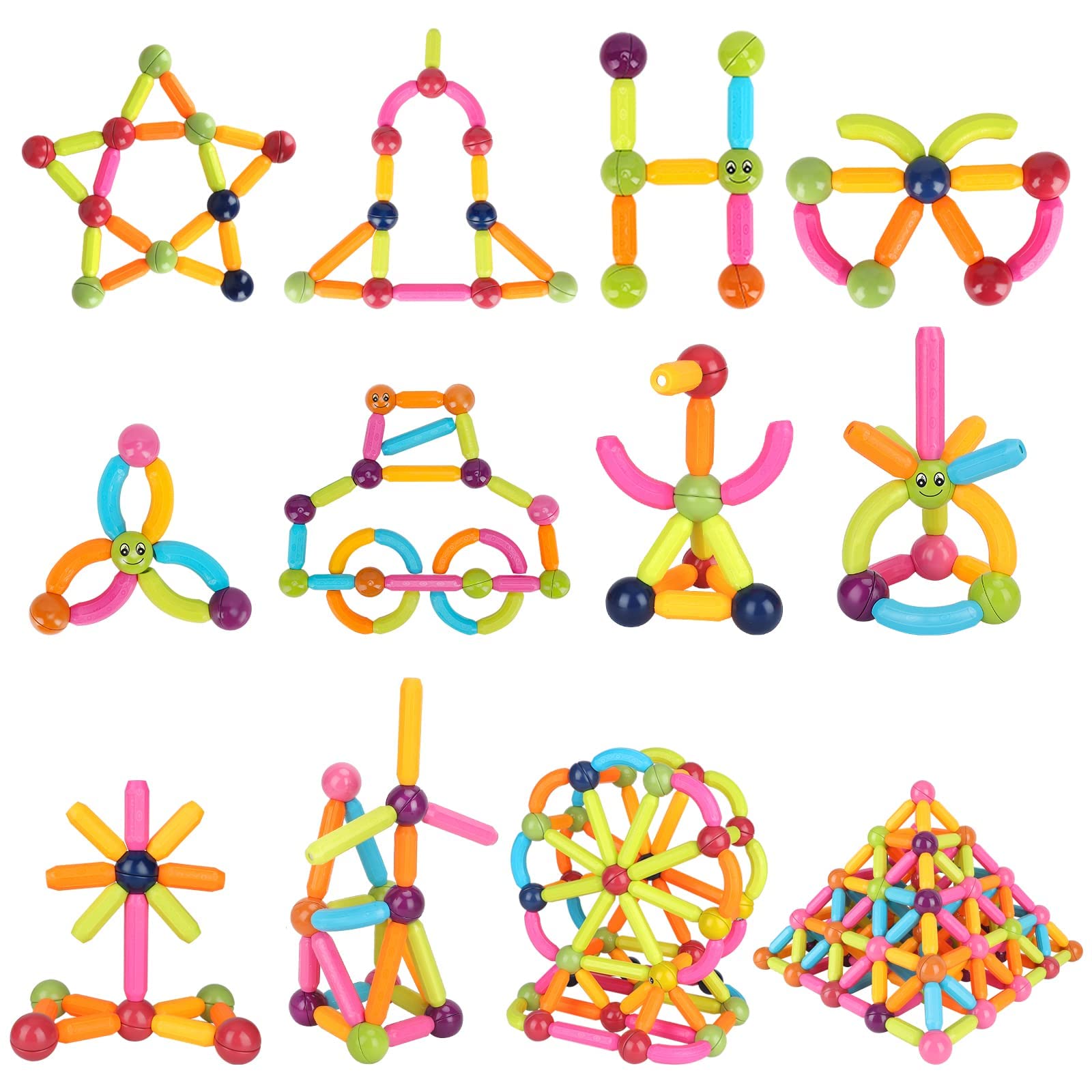 kramow 44 PCS Magnetic Balls and Rods Set, Magnetic Building Sticks Blocks Toys, Magnetic Construction Toys 3D Educational STEM Toys for Kids Age 3+
