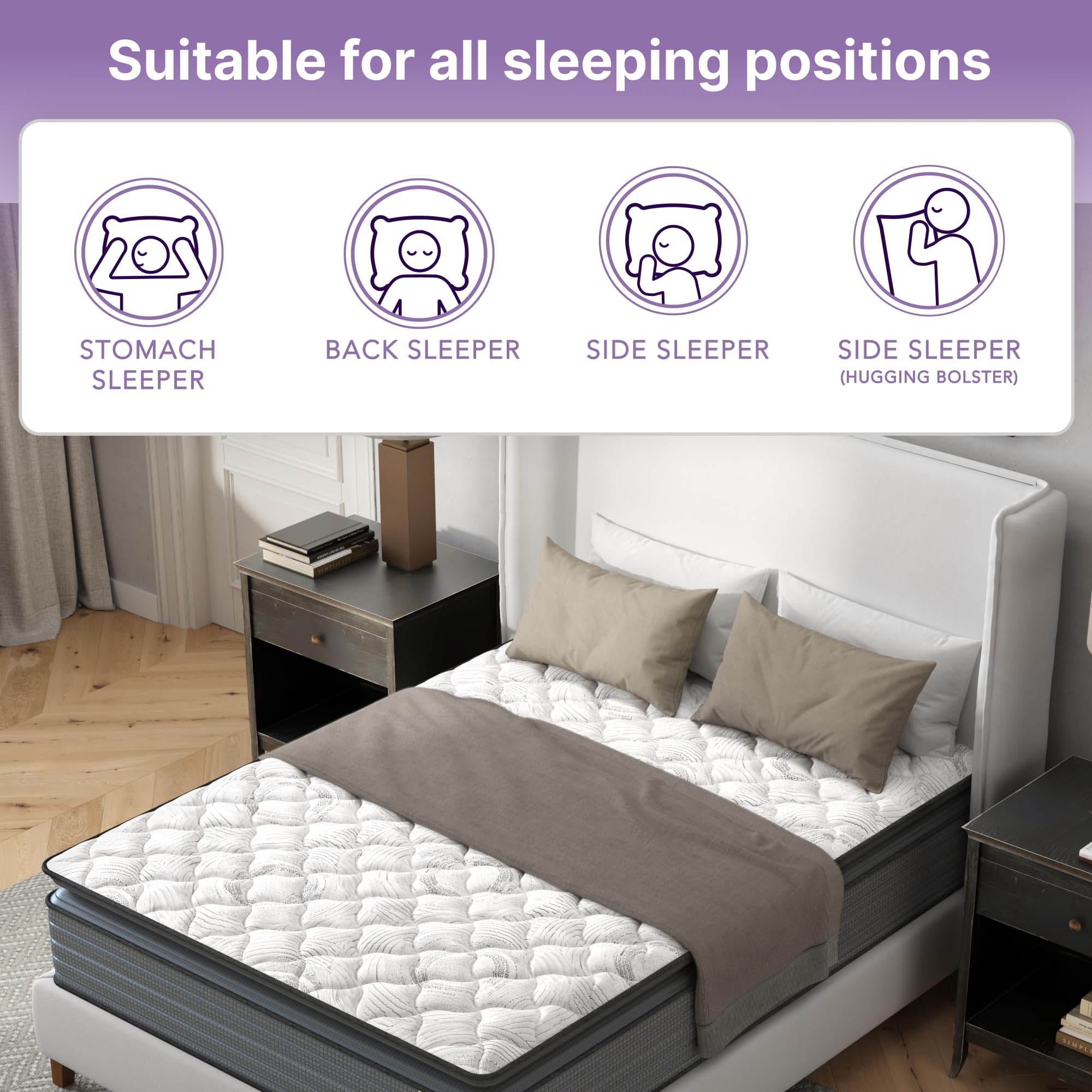 NapQueen 14'' Isabella Hybrid Pillow Top King Mattress, Medium Firm Support, Motion Isolation, CertiPUR-US Certified, Made in USA