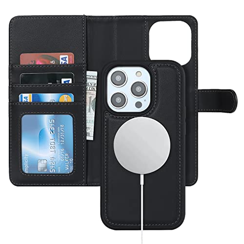 Havaya for iPhone 13 pro max case Wallet,for iPhone 12 pro max case Wallet magsafe Compatible,for iPhone 13 pro max Wallet case with Card Holder,Magnetic Detachable Phone case-Black
