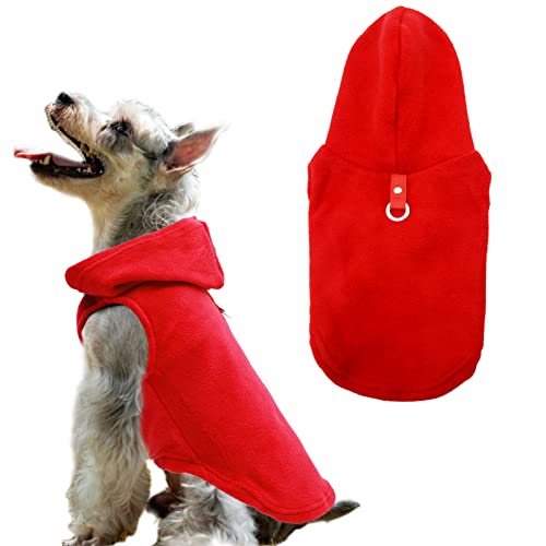 Dog Hoodie Pet Fleece Sweater with Hat Warm Soft Dogs Winter Coat Jacket with Leash Attachment for Small Medium Dogs Red Large
