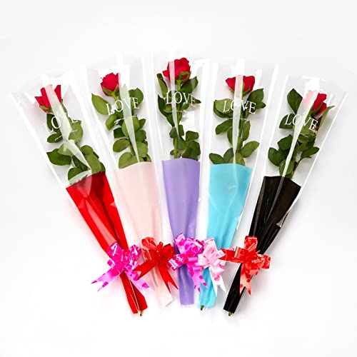 Flower Sleeves for Bouquets Bags Big Rose Sleeve Plastic Flower Bags for Bouquets Sleeves Floral Wrap F5-S-Red-100pcs