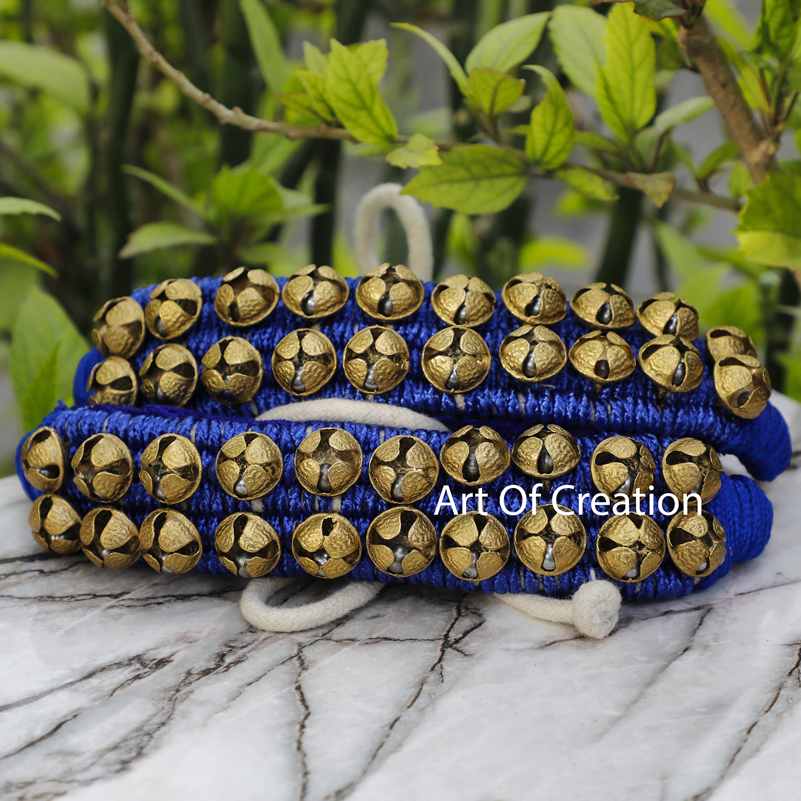 Art of Creation Kathak Dancing Ghungroo Anklet Bells Par 2 Line 20 + 20 Bells Indian Classical Dancers Musical Instrument For Dancing Bharatnatayam 40 Bell Blue Paded